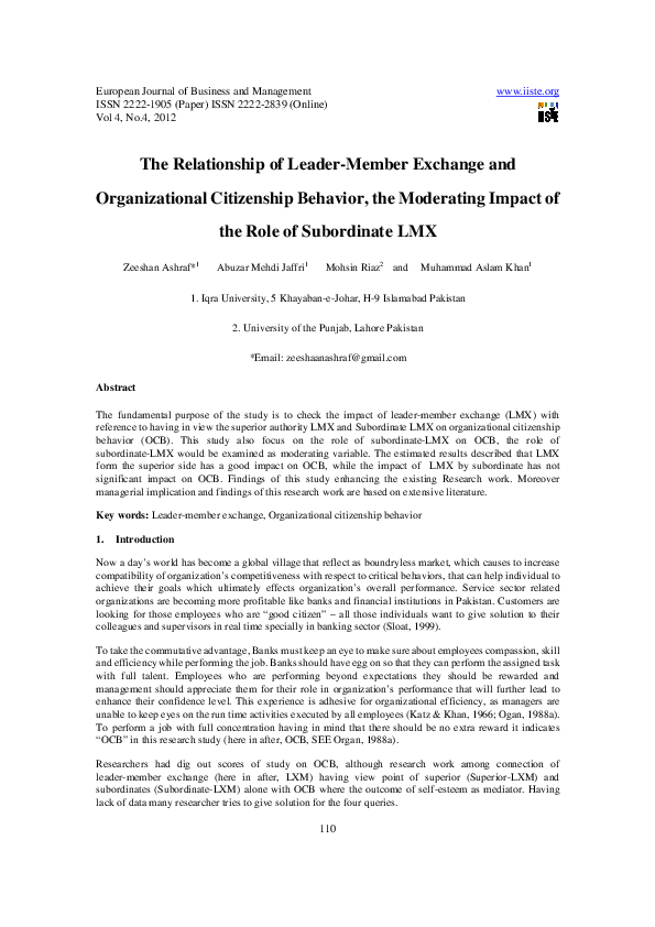 (PDF) 11.The Relationship of Leader-Member Exchange and Organizational Citizenship Behavior, the ...