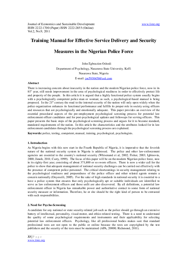 (PDF) 11.Training Manual for Effective Service Delivery and Security ...