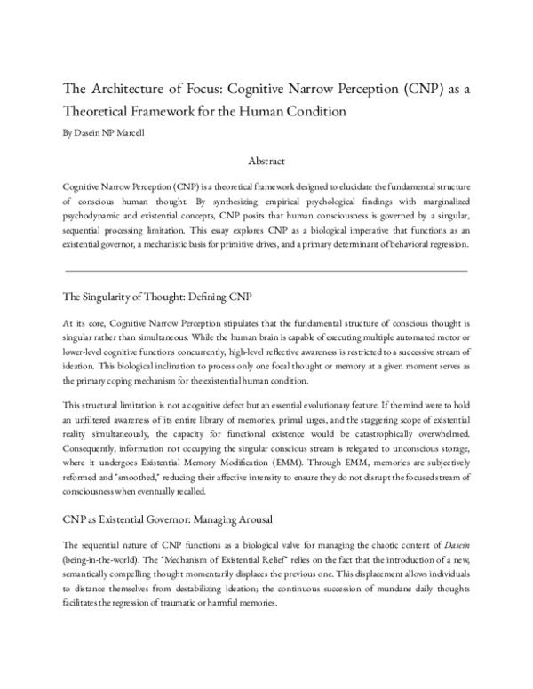 (PDF) The Architecture of Focus: Cognitive Narrow Perception (CNP) as a ...