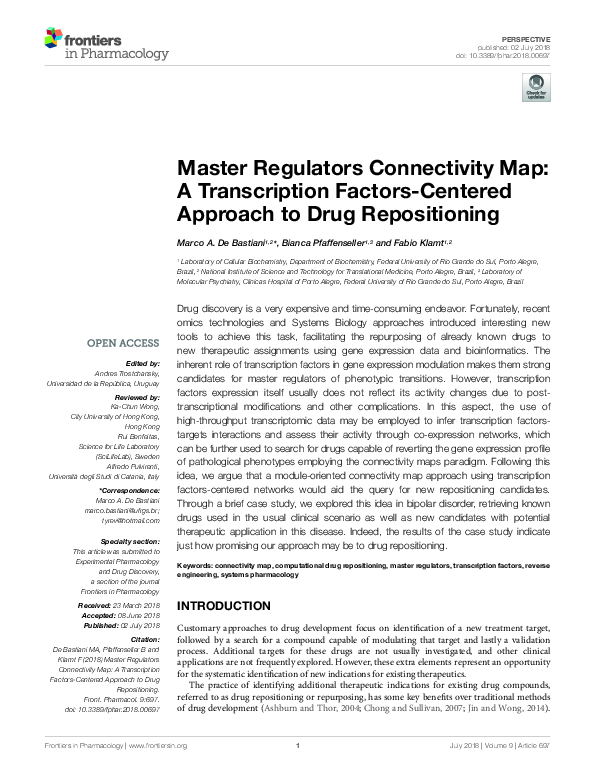 (PDF) Master Regulators Connectivity Map: A Transcription Factors ...