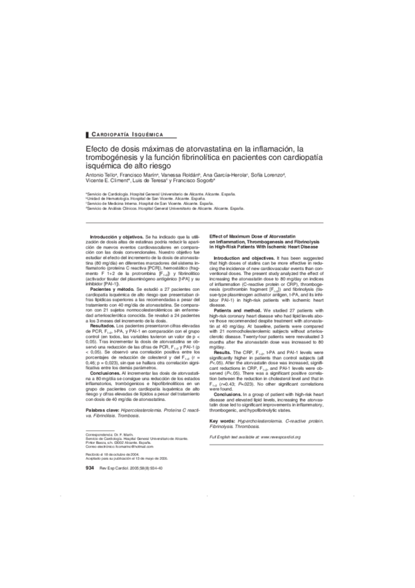 (PDF) Efecto de dosis máximas de atorvastatina en la inflamación, la ...
