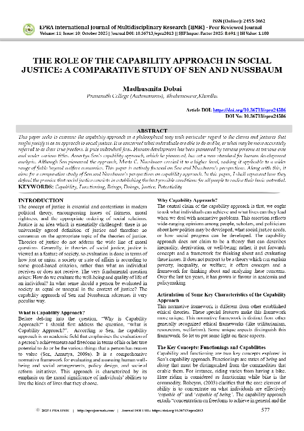 (PDF) THE ROLE OF THE CAPABILITY APPROACH IN SOCIAL JUSTICE: A ...