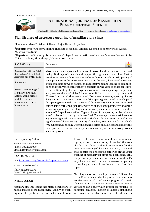 (PDF) Significance of accessory opening of maxillary air sinus