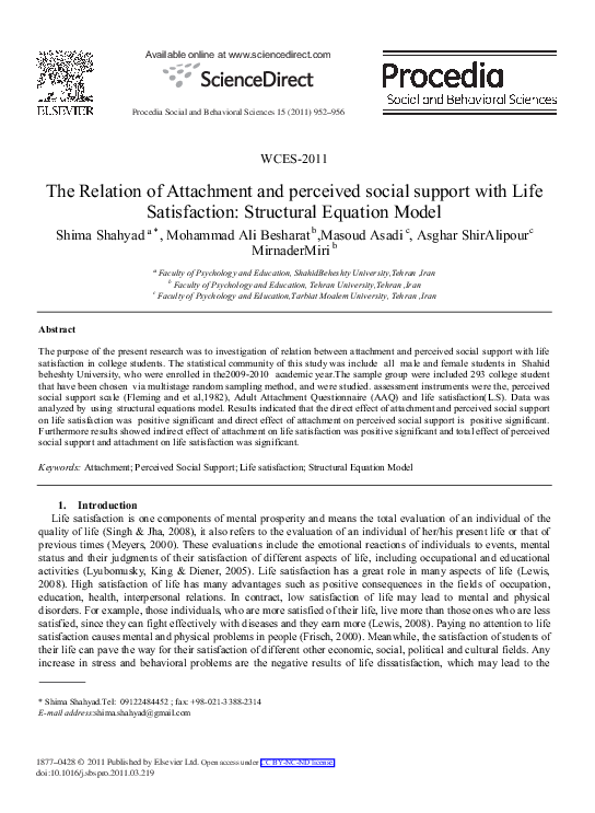 (PDF) The Relation of Attachment and perceived social support with Life ...