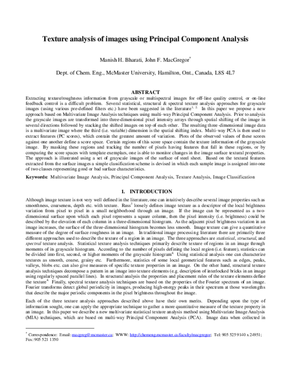 (PDF) Texture analysis of images using principal component analysis