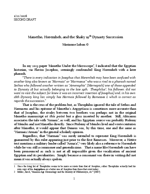(PDF) Manetho, Horemheb, and the Shaky 19 th Dynasty Succession