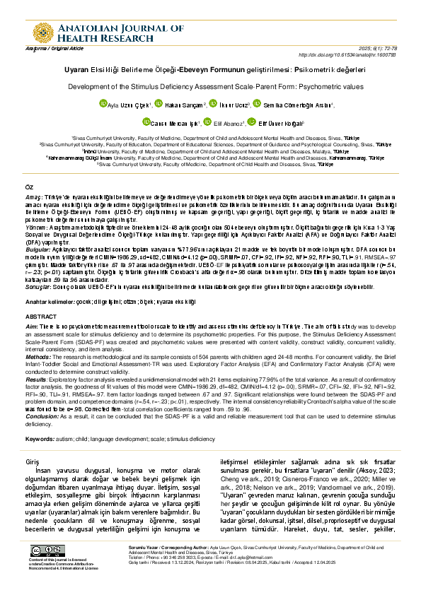 (PDF) Development of the Stimulus Deficiency Assessment Scale-Parent ...