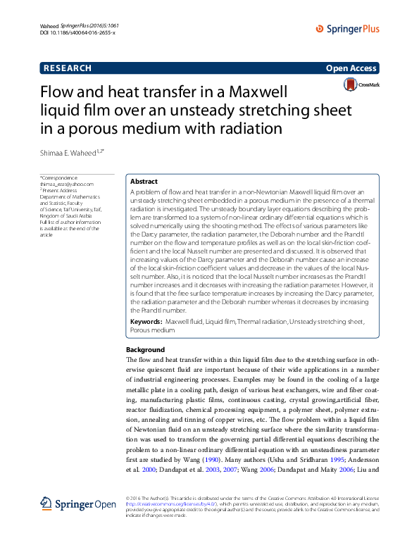 (PDF) Flow and heat transfer in a Maxwell liquid film over an unsteady ...