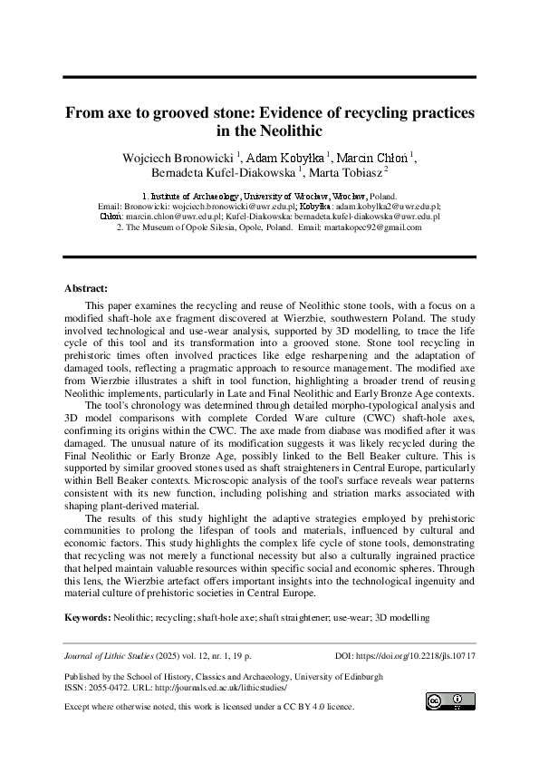 (PDF) From axe to grooved stone: Evidence of recycling practices in the ...