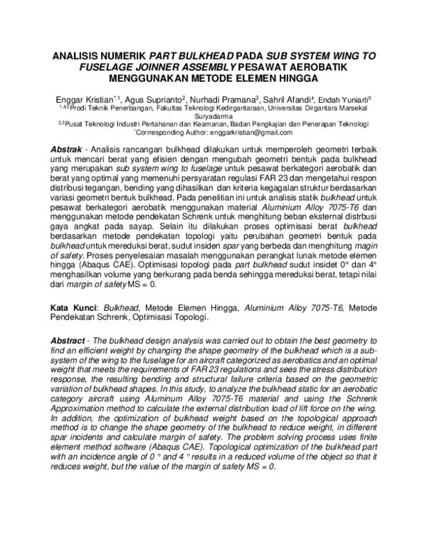 (PDF) Analisis Numerik Part Bulkhead Pada Sub System Wing To Fuselage ...
