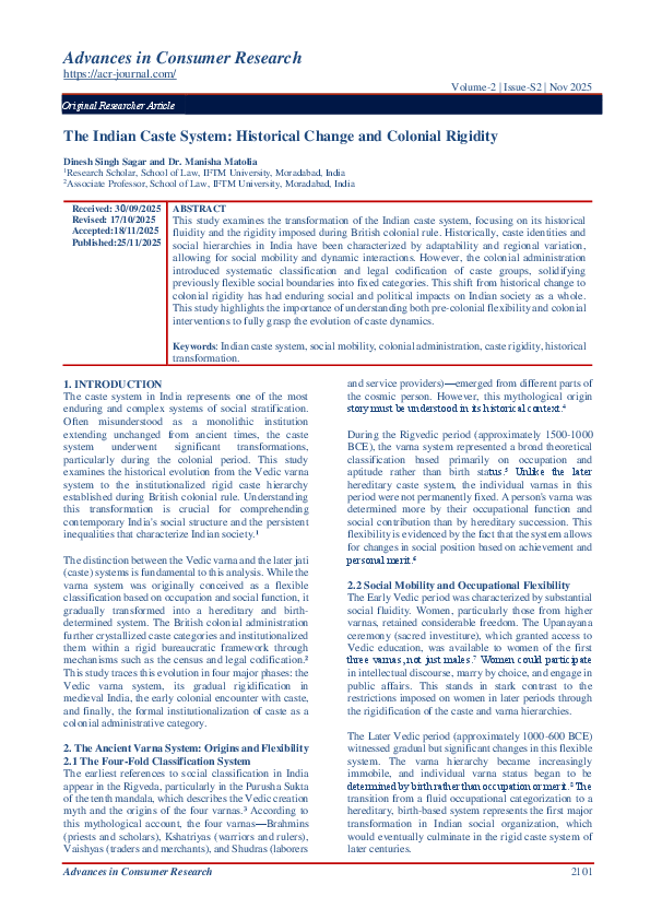 (PDF) The Indian Caste System Historical Change and Colonial Rigidity