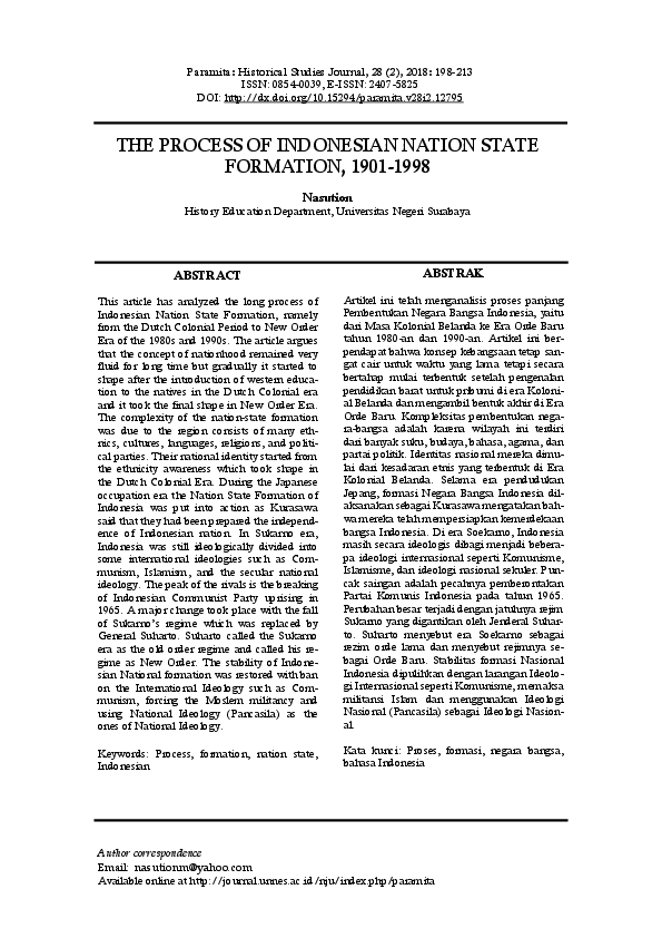(PDF) The Process of Indonesian Nation State Formation, 1901-1998