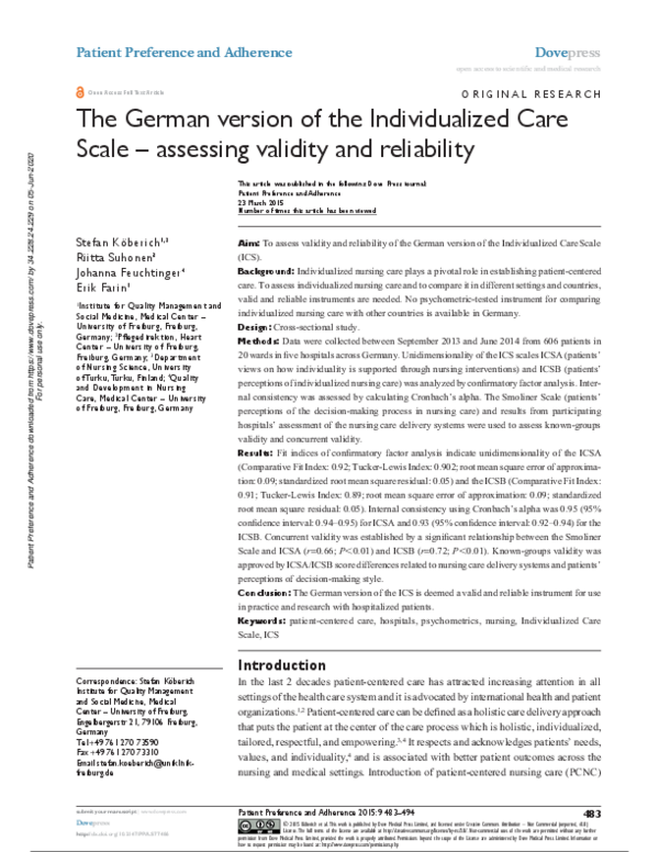 (PDF) The German version of the Individualized Care Scale – assessing ...