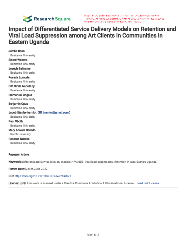 (PDF) Impact of Differentiated Service Delivery Models on Retention and ...
