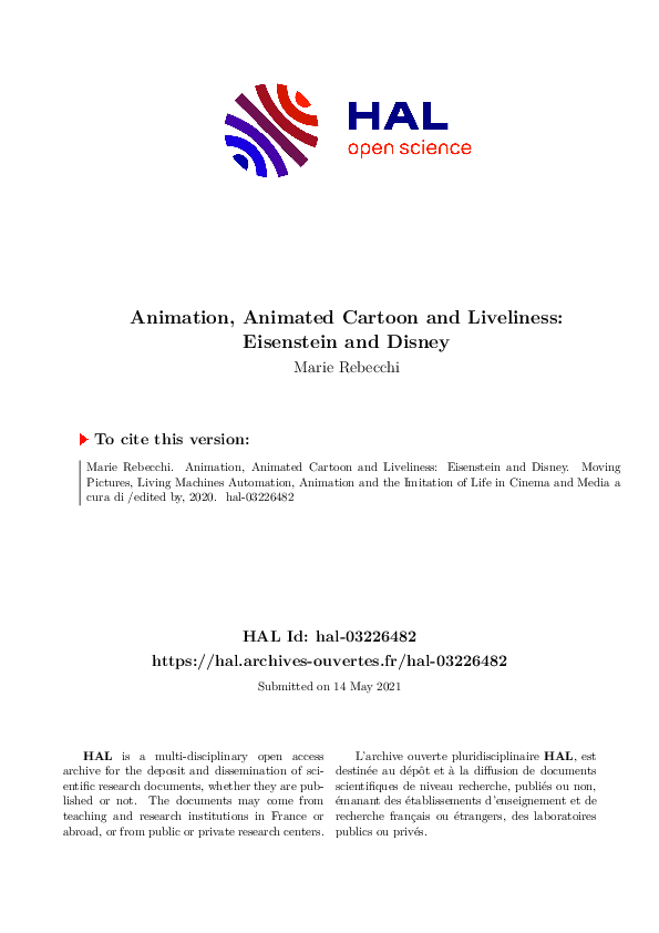 (PDF) Animation, Animated Cartoon and Liveliness: Eisenstein and Disney
