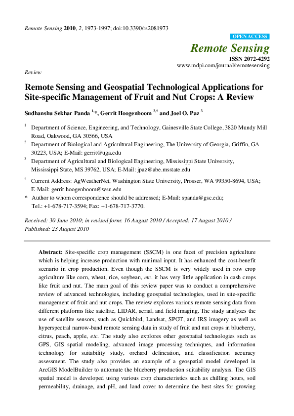 (PDF) Remote Sensing and Geospatial Technological Applications for Site ...