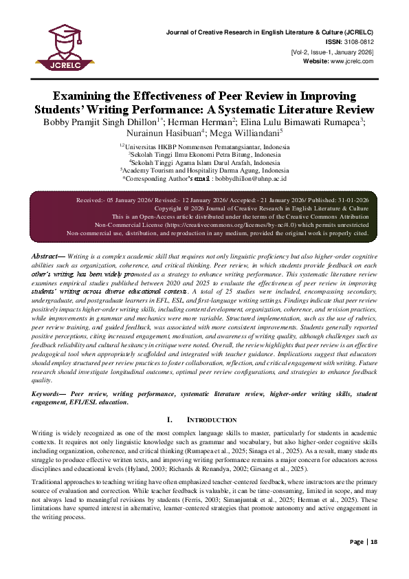 (PDF) Examining the Effectiveness of Peer Review in Improving Students ...