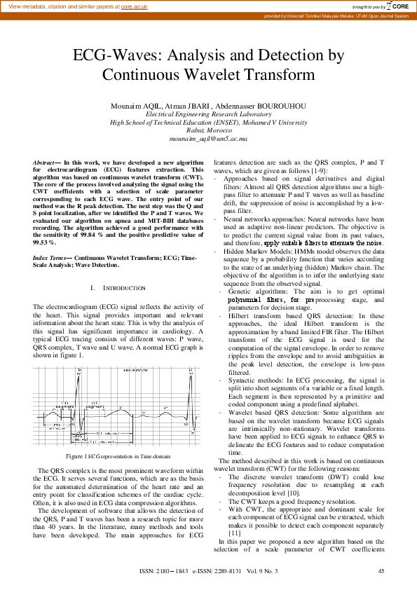 (PDF) ECG-Waves: Analysis and Detection by Continuous Wavelet Transform