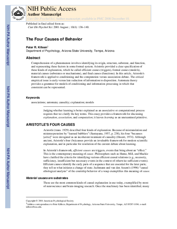 (PDF) The Four Causes of Behavior