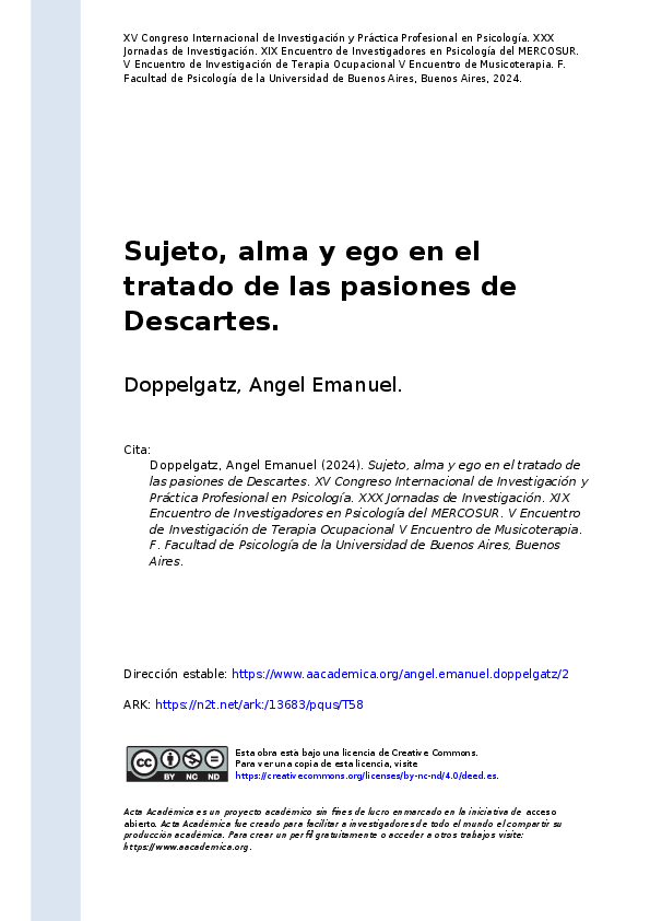 (PDF) Sujeto, alma y ego en el tratado de las pasiones de Descartes