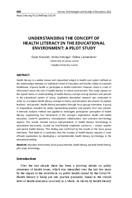 (PDF) Understanding the Concept of Health Literacy in the Educational ...