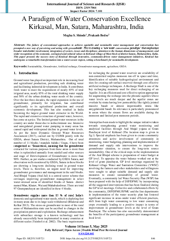 (PDF) A Paradigm of Water Conservation Excellence Kirkasal, Man, Satara ...