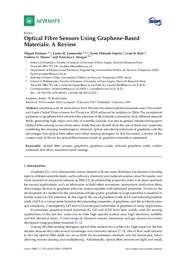 (PDF) Optical Fibre Sensors Using Graphene-Based Materials: A Review