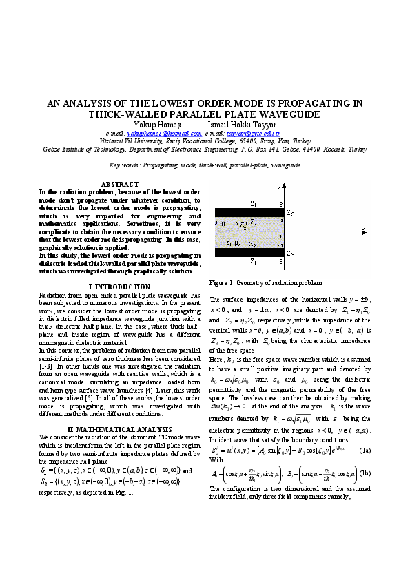 (PDF) An Analysis of the Lowest Order Mode is Propagating in Thick ...