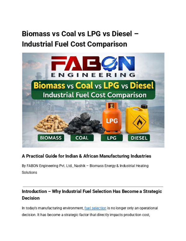 (PDF) Biomass vs Coal vs LPG vs Diesel -Industrial Fuel Cost Comparison ...