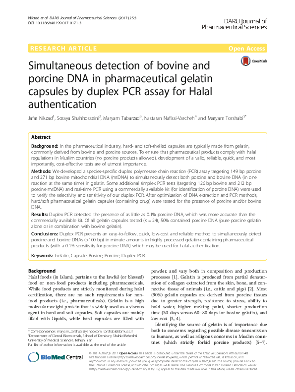 (PDF) Simultaneous detection of bovine and porcine DNA in ...