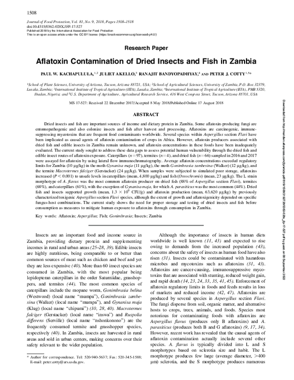 (PDF) Aflatoxin Contamination of Dried Insects and Fish in Zambia