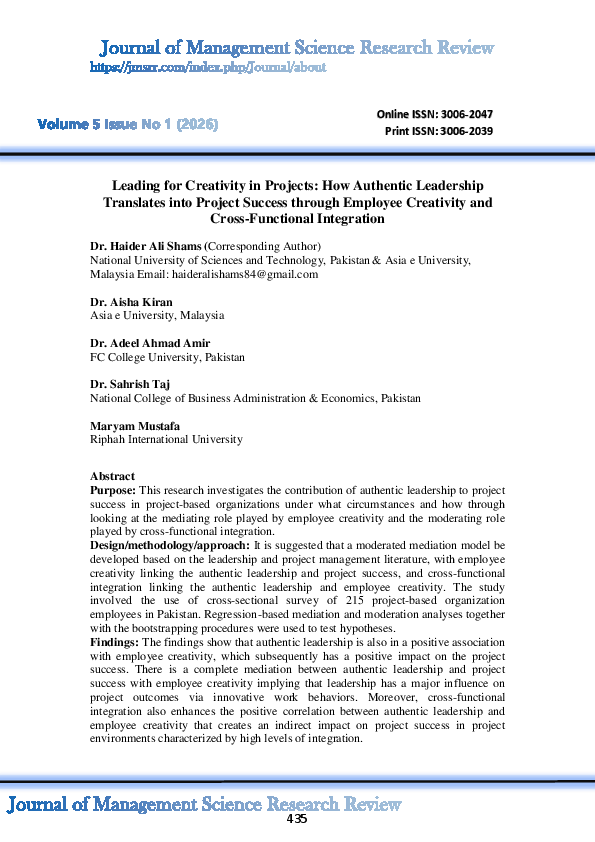 (PDF) Leading for Creativity in Projects: How Authentic Leadership ...