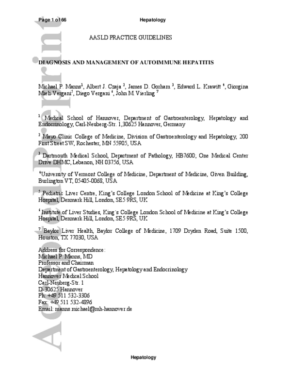 (PDF) AASLD PRACTICE GUIDELINES Diagnosis and Management of Autoimmune ...