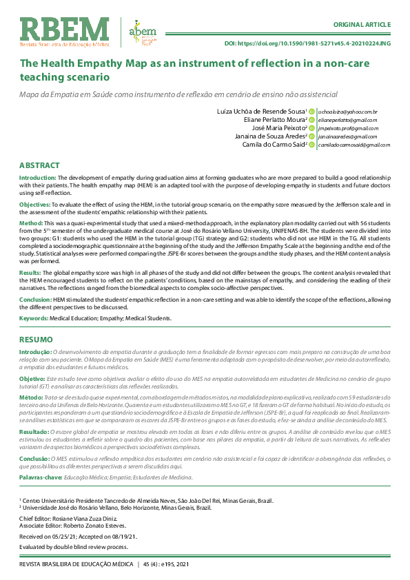 (PDF) The Health Empathy Map as an instrument of reflection in a non ...