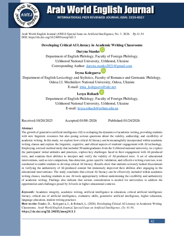(PDF) Developing Critical AI Literacy in Academic Writing Classrooms