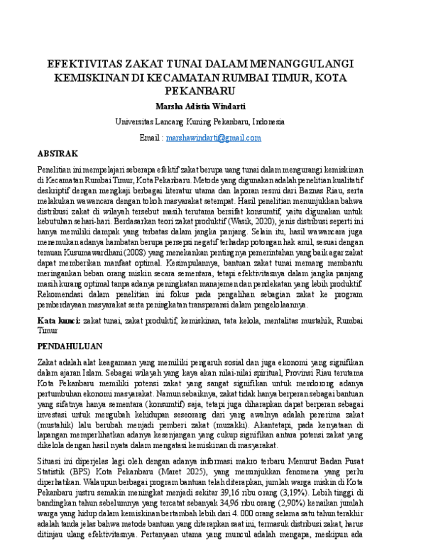 (PDF) EFEKTIVITAS ZAKAT TUNAI DALAM MENANGGULANGI KEMISKINAN DI ...