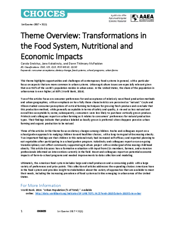 (PDF) Theme Overview: Transformations in the Food System, Nutritional ...