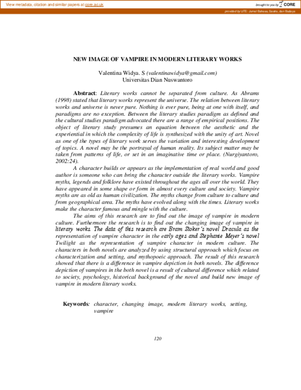 (PDF) New Image of Vampire in Modern Literary Works