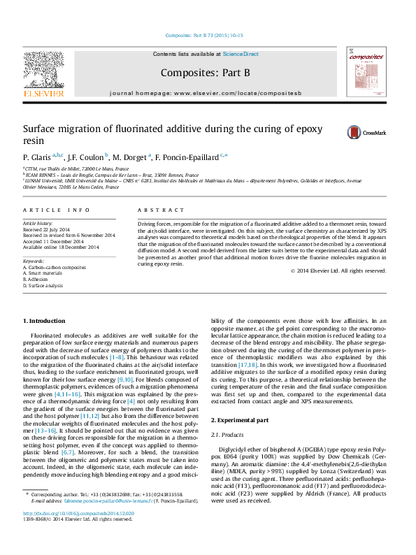 (PDF) Surface migration of fluorinated additive during the curing of ...