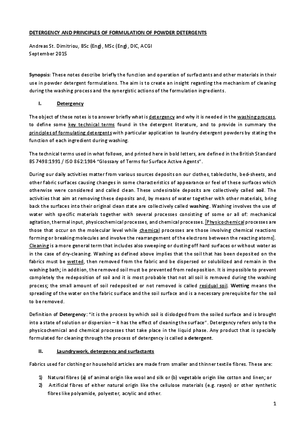 (PDF) DETERGENCY AND PRINCIPLES OF FORMULATION OF POWDER DETERGENTS