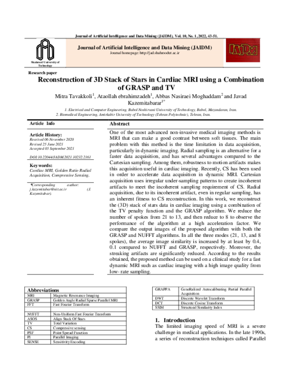 (PDF) Reconstruction of 3D Stack of Stars in Cardiac MRI using a ...