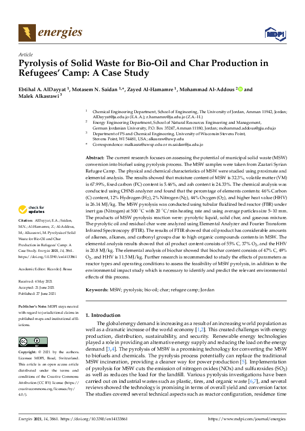 (PDF) Pyrolysis of Solid Waste for Bio-Oil and Char Production in ...