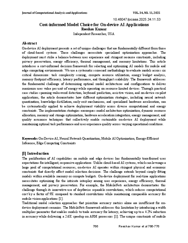 (PDF) Cost-informed Model Choice for On-device AI Applications