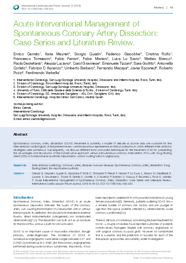 (PDF) Acute Interventional Management of Spontaneous Coronary Artery ...