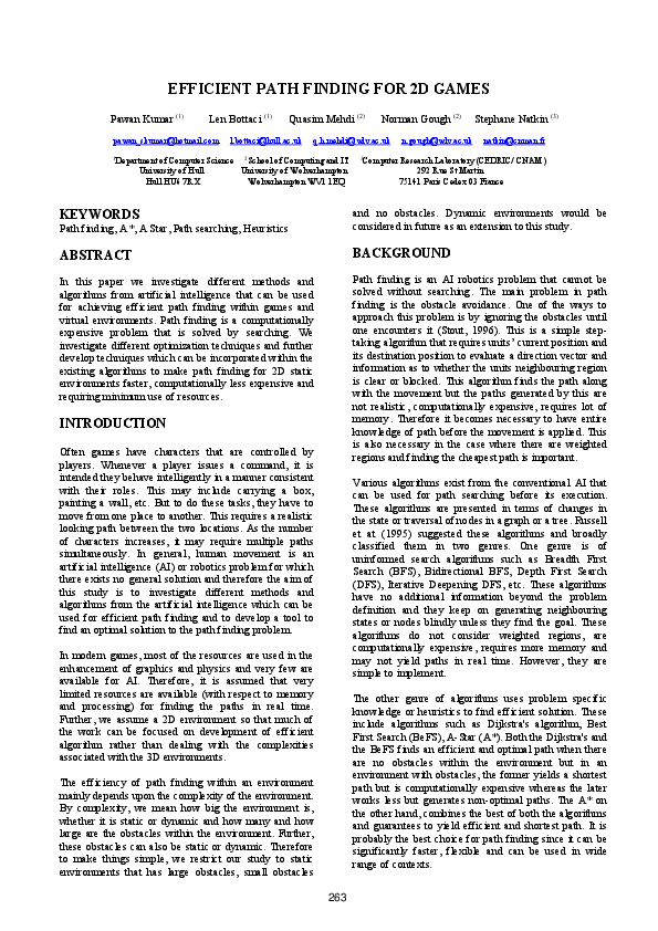 (PDF) Efficient path finding for 2D games