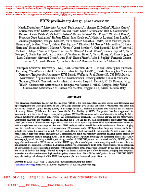 (PDF) ERIS: preliminary design phase overview