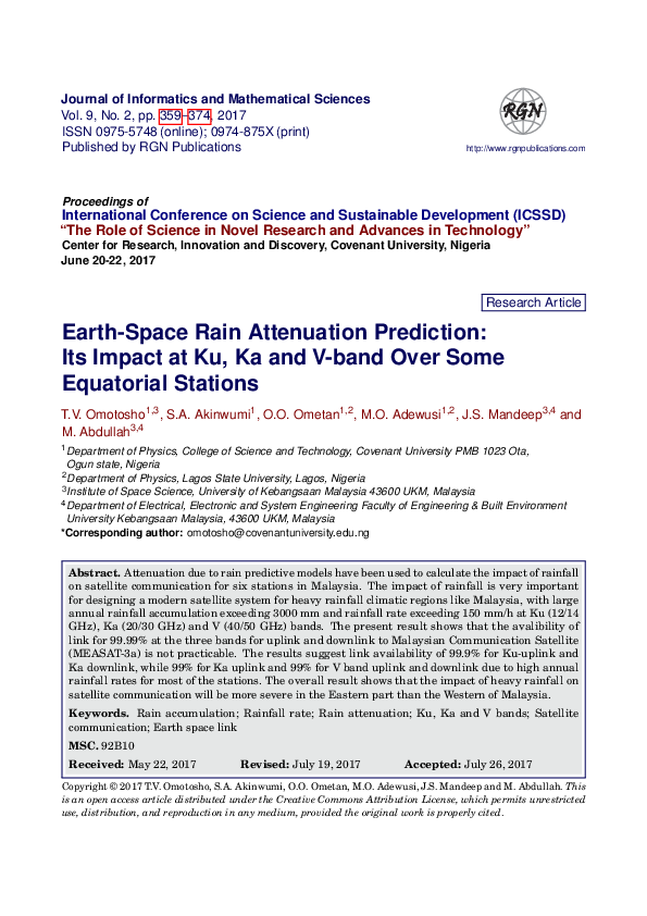 (PDF) Earth-Space Rain Attenuation Prediction: Its Impact at Ku, Ka and ...