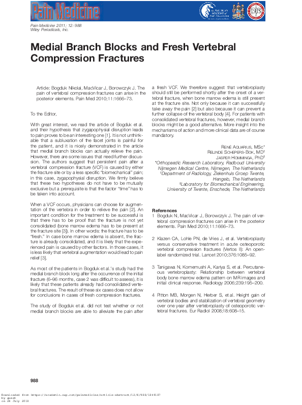 (PDF) Medial Branch Blocks and Fresh Vertebral Compression Fractures