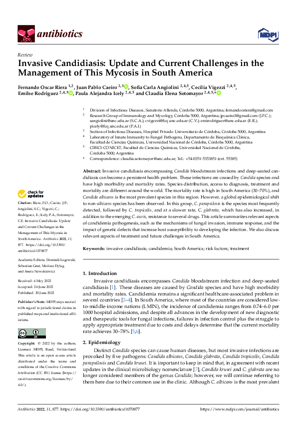 (PDF) Invasive Candidiasis: Update and Current Challenges in the ...