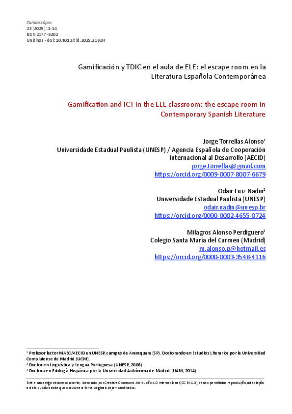 (PDF) Gamificación y TDIC en el aula de ELE: el escape room en la ...